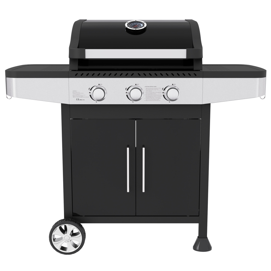 EH Series 3 Burners Black Powder Coated Steel Gas Grill ...