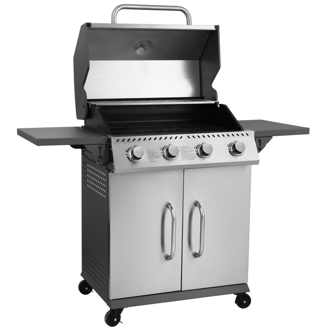 Premium 4 Burners Gas Grill with Folding Side Table and Premium ...