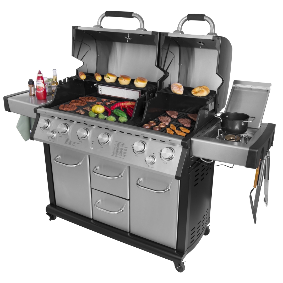 6-Burner Stainless Steel Gas Grill with Double-layer Firebox, Rear ...